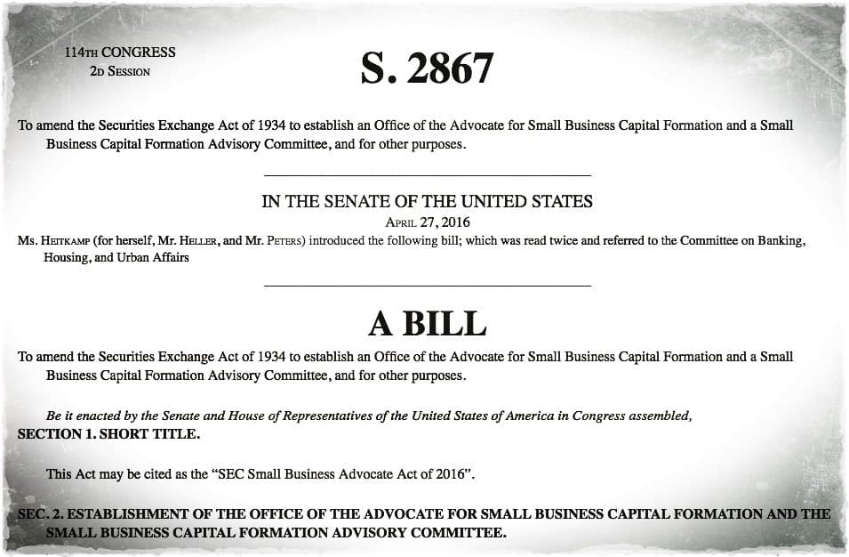 Bipartisan SEC Small Business Advocate Bill May Soon Become Law ...